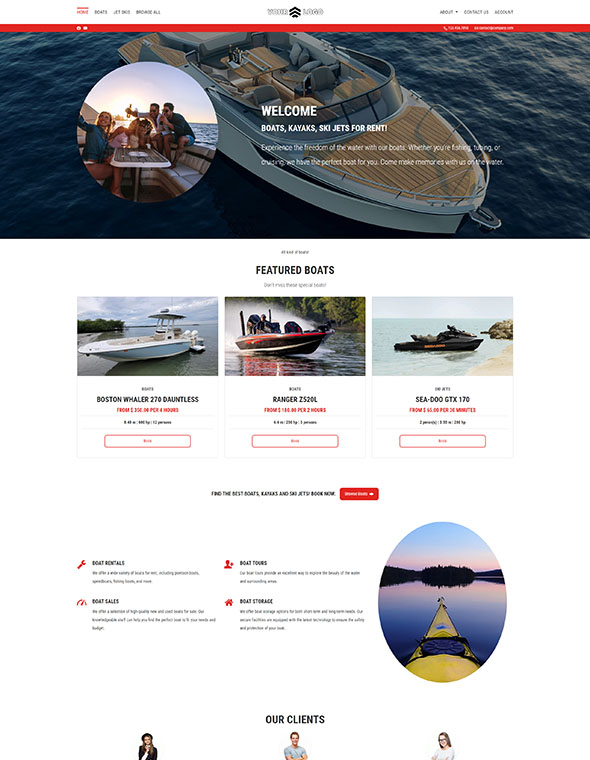 VEVS Boat Rental Website Builder Templates