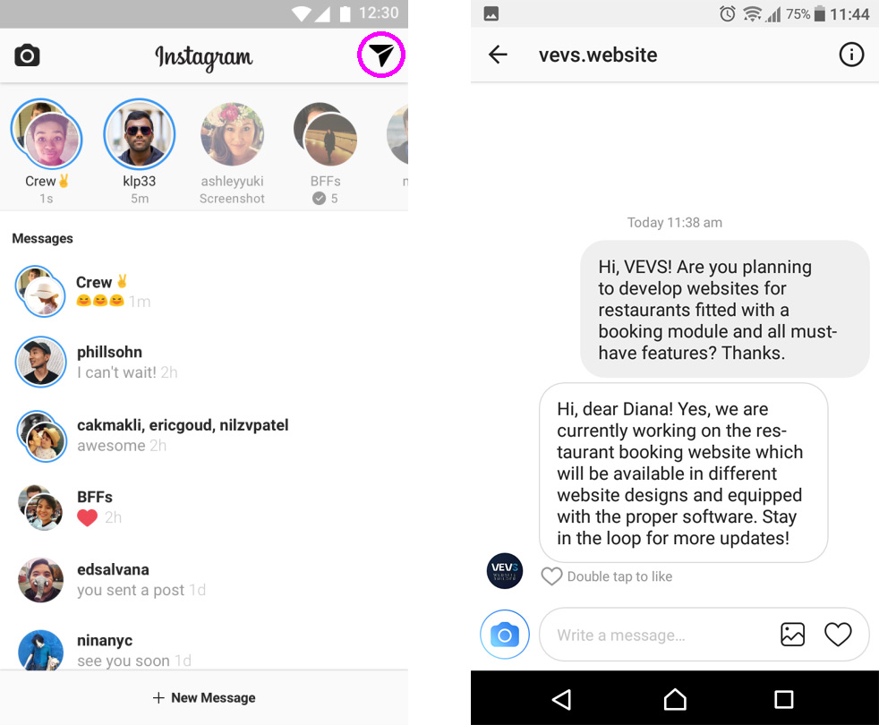 Instagram chat screenshot - fingruptacor