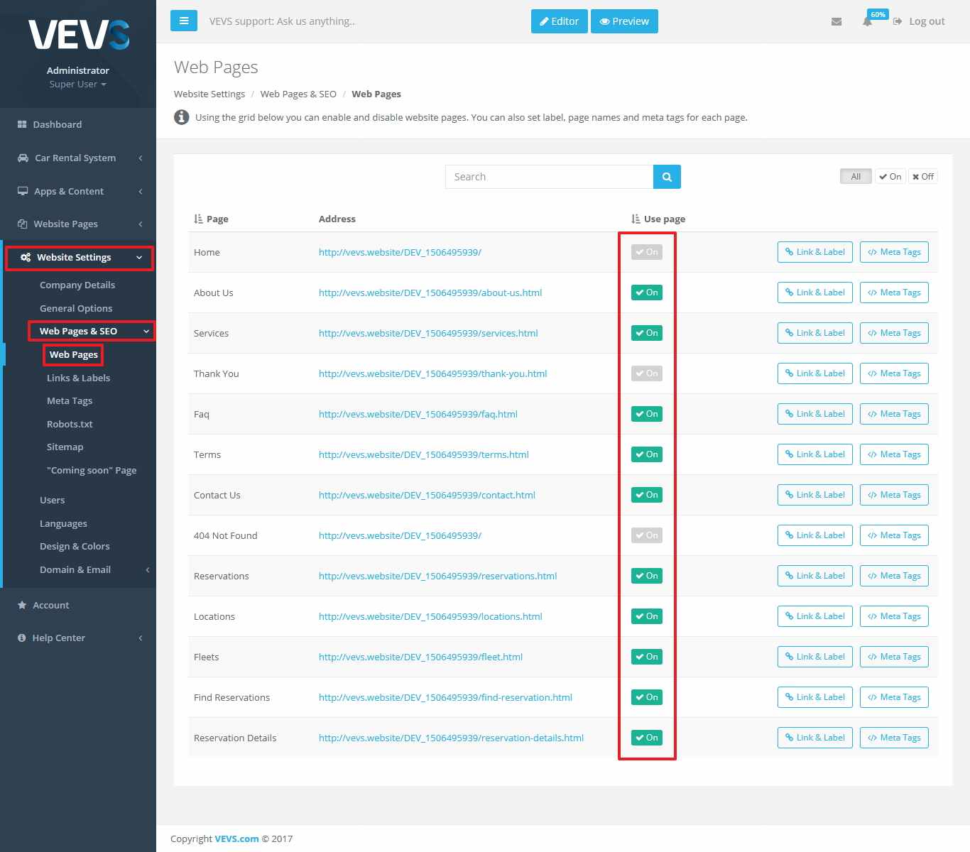 VEVS Knowledge Base: Website Setup | Web Pages and SEO | Version 2.1.0 VEVS Knowledge Base: Website Setup | Web Pages and SEO | Version 2.1.0